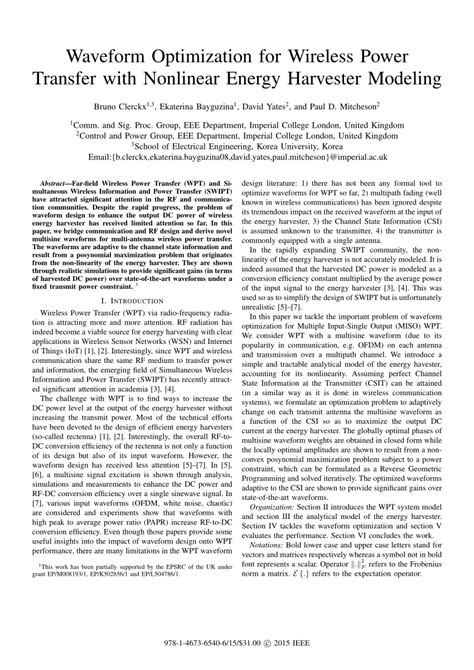 Pdf Waveform Optimization For Wireless Power Transfer With Nonlinear