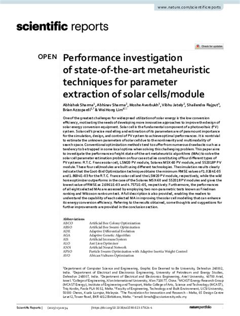 Pdf Performance Investigation Of State Of The Art Metaheuristic Techniques For Parameter