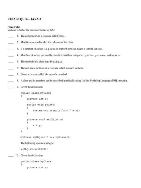 finals quiz java 2 true false download free pdf inheritance