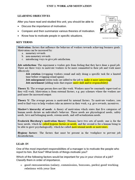 Unit 2 Motivation Pdf Motivation Motivational