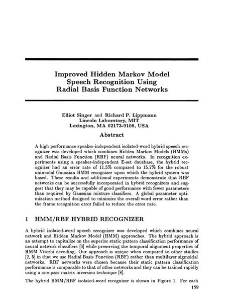 Pdf Improved Hidden Markov Models Speech Recognition Using Radial