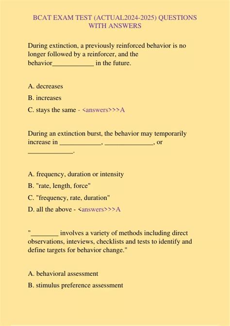 Bcat Exam Test Actual Questions With Answers Bcat Stuvia Us