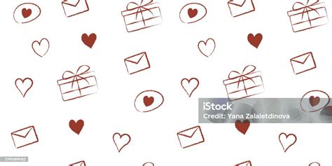 완벽 한 패턴 발렌타인 데이 흰색 배경에 마음과 선물 귀여운 템플릿 휴일 그림입니다 카드 엽서 포스터 인쇄 배너 디자인 직물 벽지 표면 디자인에 적합합니다 0명에 대한 스톡