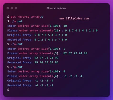 reverse array in c langauge reverse array elements without using