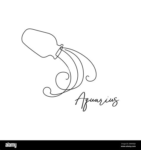 Astrology Zodiac Sign Aquarius Horoscope Symbol In Line Art Style Isolated On White Background