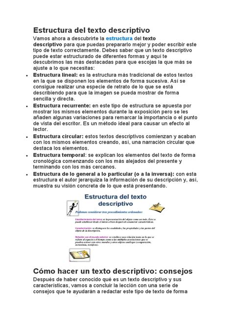 Estructura Del Texto Descriptivo Pdf