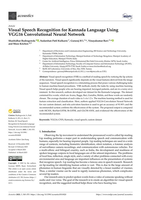 Pdf Visual Speech Recognition For Kannada Language Using Vgg16 Convolutional Neural Network