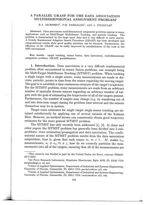 Pdf A Parallel Grasp For The Data Association Multidimensional