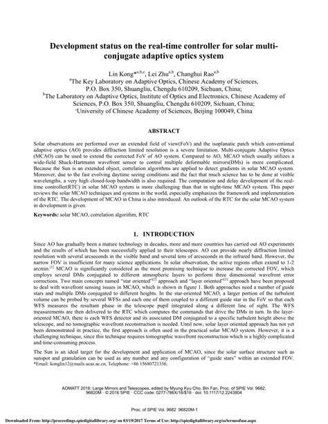 Pdf Development Status On The Real Time Controller For Solar Multi Conjugate Adaptive Optics