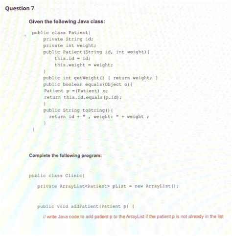 Solved Question 7 Given The Following Java Class Public