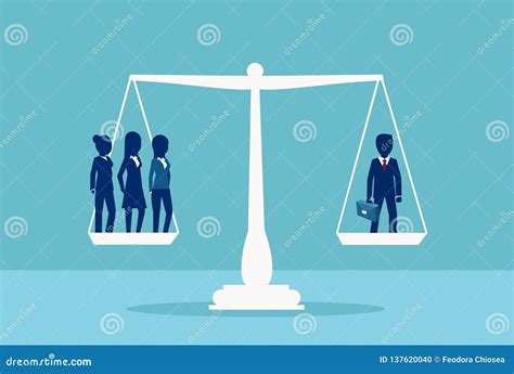 Vector Of One Businessman Balancing Three Businesswomen On A Scale Sex Inequality Symbol Stock
