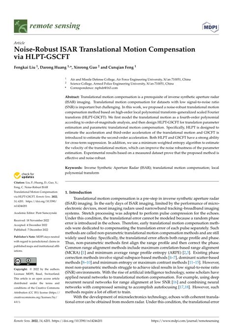 Pdf Noise Robust Isar Translational Motion Compensation Via Hlpt Gscft