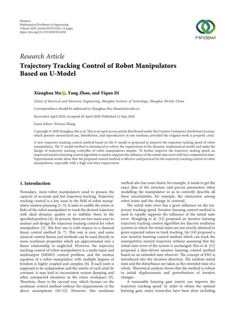 PDF Trajectory Tracking Control Of Robot Manipulators Based On U Model