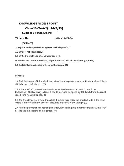 Class 10 Test 2 Pdf Class 10 Test 2 Pdf