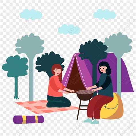 여름 캠핑 보라색 텐트와 피크닉 와일드 그린 숲 여행 Png 일러스트 무료 다운로드 Lovepik