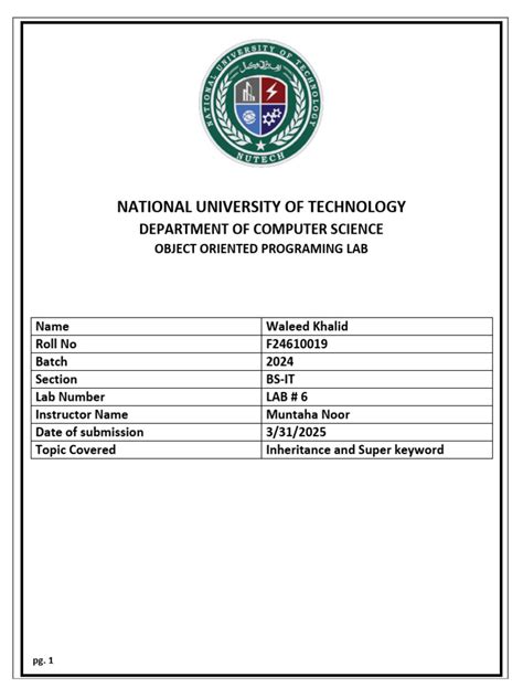 Lab 6 Report Waleed Khalid Oop Pdf Method Computer Programming