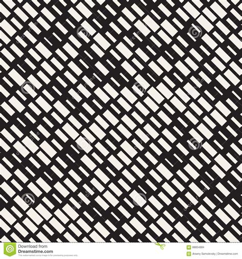 Vector Seamless Black And White Irregular Dash Rectangles Grid Pattern Trendy Monochrome