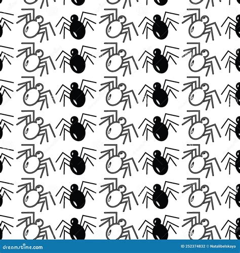 Seamless Pattern Of Spiders With Contour Drawing Elements Abstract Background Repeating