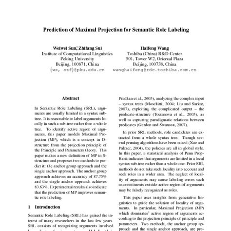 Prediction Of Maximal Projection For Semantic Role Labeling Acl Anthology