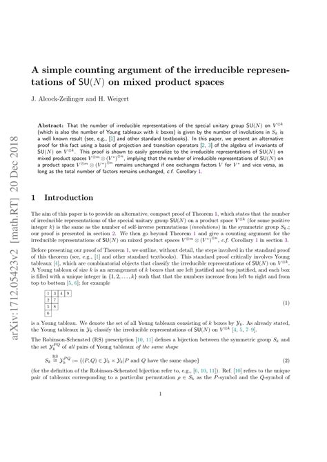 Pdf A Simple Counting Argument Of The Irreducible Representations Of Su N On Mixed Product Spaces