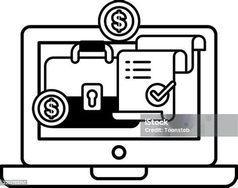 노트북 화면에 열쇠가 있는 서류 가방의 흑백 이미지가 표시됩니다 개념에 대한 스톡 벡터 아트 및 기타 이미지 개념 개념과 주제 경제 Istock