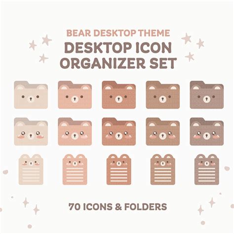 Cute Bear Theme Desktop Folder Icons For Window And Mac Beige Desktop Icons Neutral