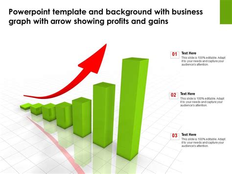 Powerpoint Template With Business Graph With Arrow Showing Profits And Gains Presentation