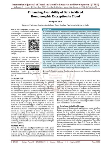 Enhancing Availability Of Data In Mixed Homomorphic Encryption In Cloud Pdf