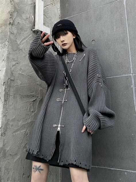 Badu Bg Qweek Gothic Harajuku Knit Големи пуловери Дамски пуловери с цип Корейска мода