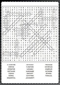 Computer Science Word Search Puzzle No Prep Activity Worksheets Morning Work