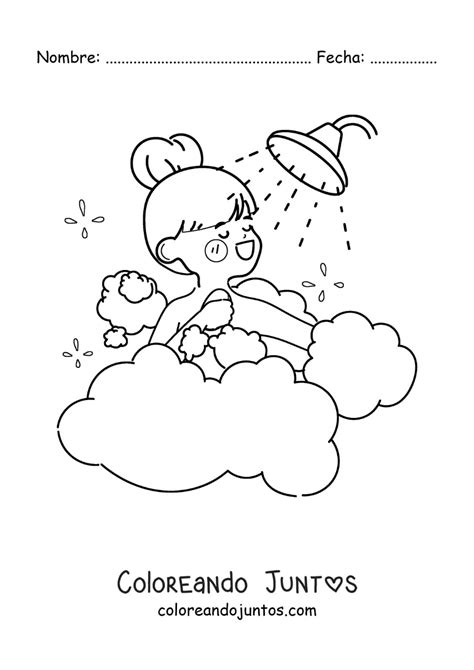 Una Chica Kawaii Aseándose En La Ducha Coloreando Juntos