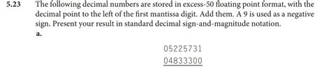 solved the following decimal numbers are stored in excess 50