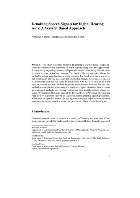 Pdf Denoising Speech Signals For Digital Hearing Aids A Wavelet Based Approach