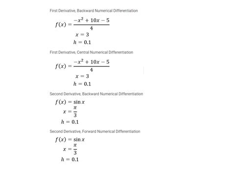 Solved First Derivative Central Numerical Differentiation