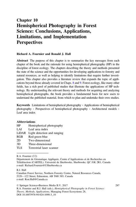 Pdf Hemispherical Photography In Forest Science Conclusions Applications Limitations And