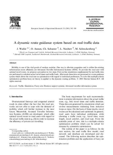 Pdf A Dynamic Route Guidance System Based On Real Traffic Data
