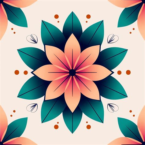 Vibrant Floral Symmetrical Pattern With Leaves And Accents Seamless
