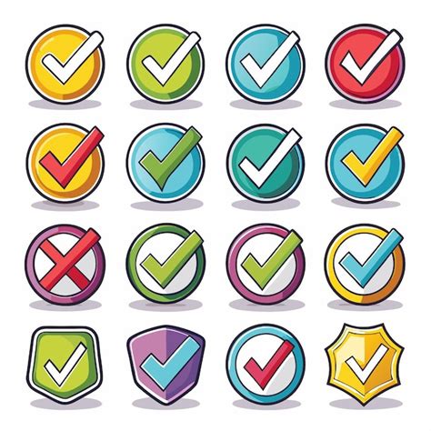 Set Of Colorful Checkmarks In Different Shapes And Designs Premium Ai