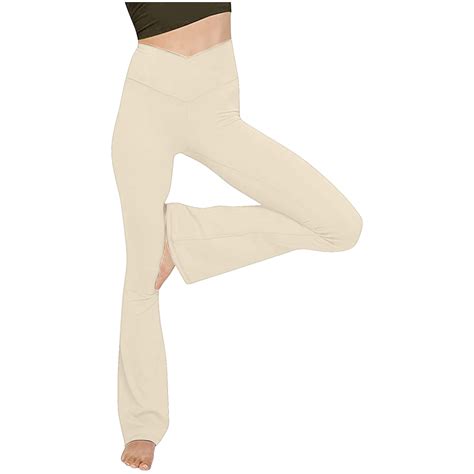 Akklian Womens Stretchy Yoga Pants Crossover High Waisted Workout Flare Leggings Tights Bell