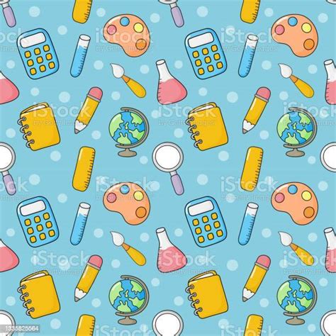 학교로 돌아와 원활한 패턴 학교 용품 파란색 배경에 교육 항목 벡터 일러스트레이션 9월에 대한 스톡 벡터 아트 및 기타 이미지 9월 가을 계절 Istock