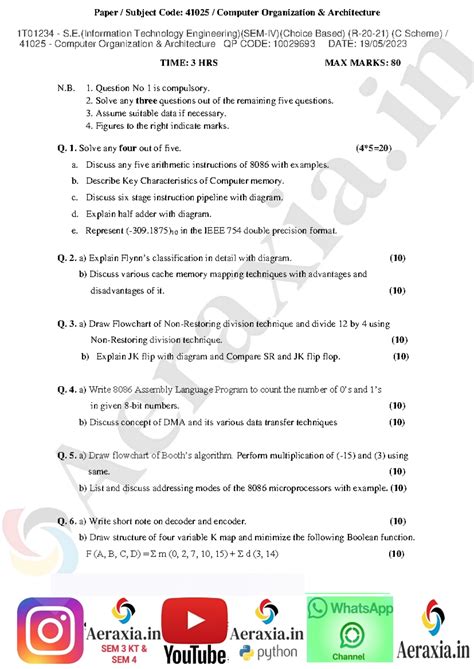 Coa Computer Of Architecture It Pyq 2019 Dec 2023 May 29693 Page 1 Of 1