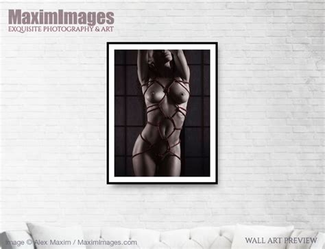 Art Print Of Beautiful Nude Woman Sensual Naked Body With Red Shibari