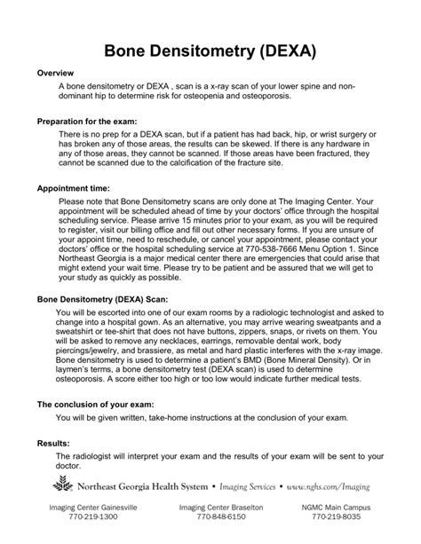 Bone Densitometry Dexa Scan Information For Patients