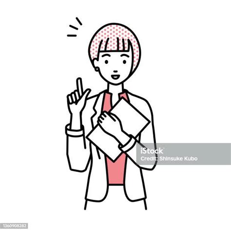 작업 재킷 스타일의 여성은 포인팅 손 제스처와 함께 서 아이디어를 받고 가리키기에 대한 스톡 벡터 아트 및 기타 이미지 가리키기 경영자 단순함 Istock