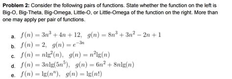 solved consider the following pairs of functions state