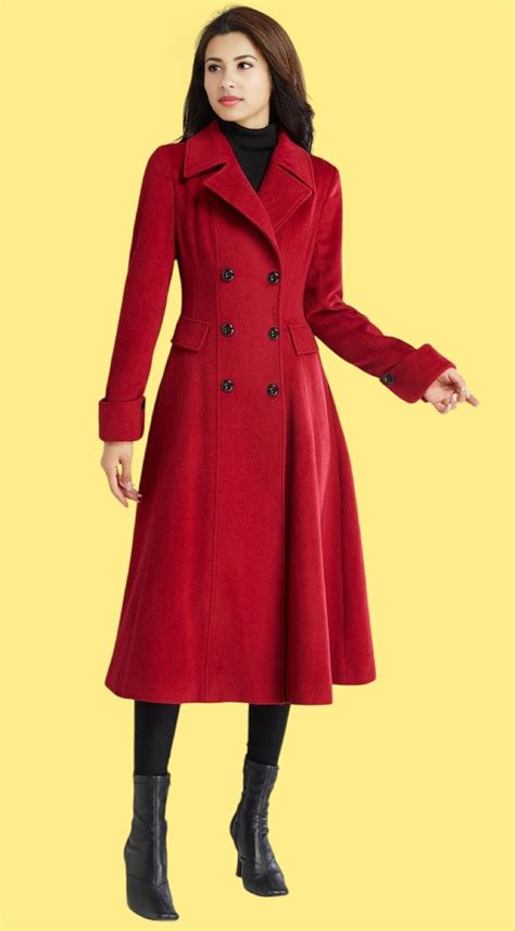 Handmade Coat Red Wool Coat Long Wool Coat Womens Wool Coat Winter Wool Coat Autumn Winter