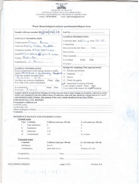 Water Sampling Form Pdf