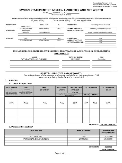 2023 Saln Form 1 Pdf
