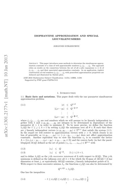 Pdf Diophantine Approximation And Special Liouville Numbers