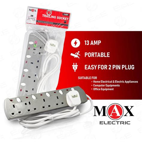 MAXVI TRAILING EXTENSION SOCKET WITH CABLE AND A PLUG TOP SURGE PROTECTION METERS CABLE